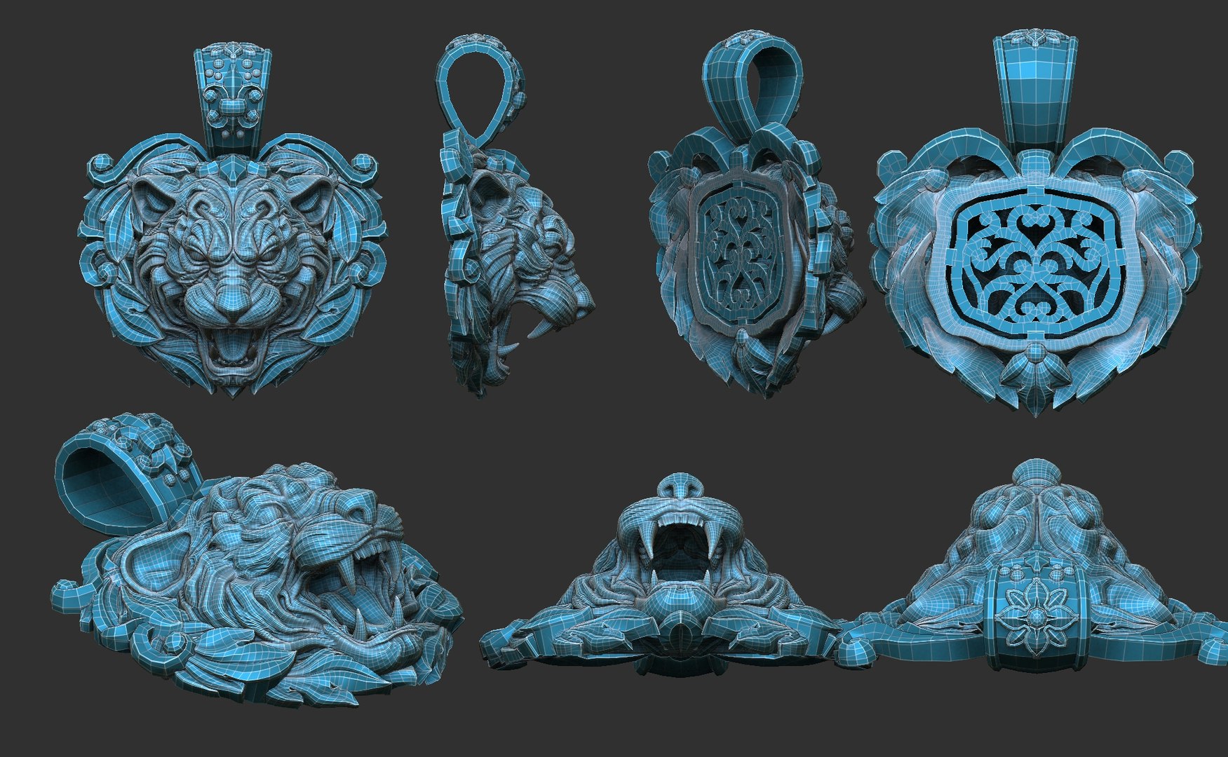 3D Jewelry Necklace Tiger Pendant with Patterns 0323 Stl 3dm Fbx ...