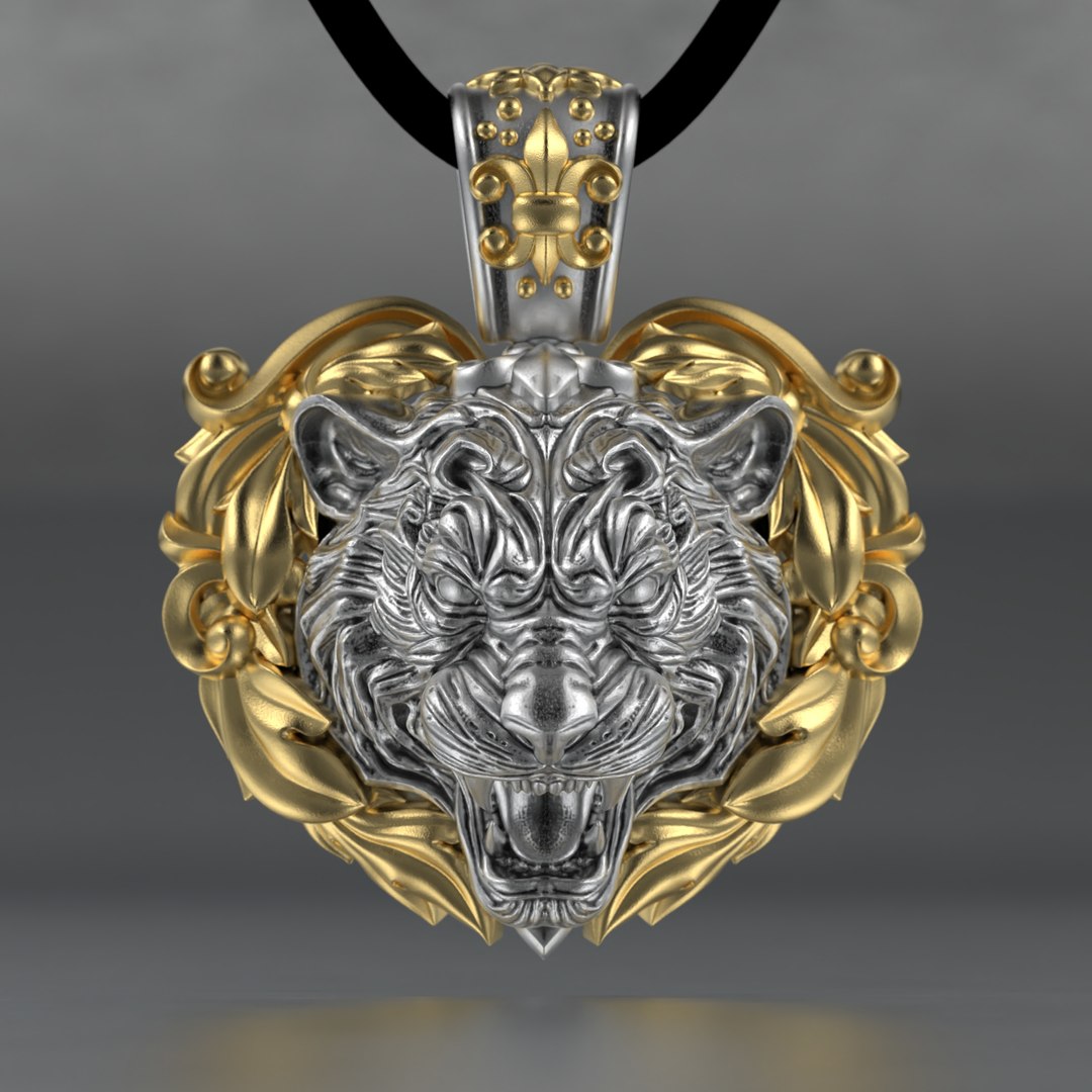 3D Jewelry Necklace Tiger Pendant with Patterns 0323 Stl 3dm Fbx ...