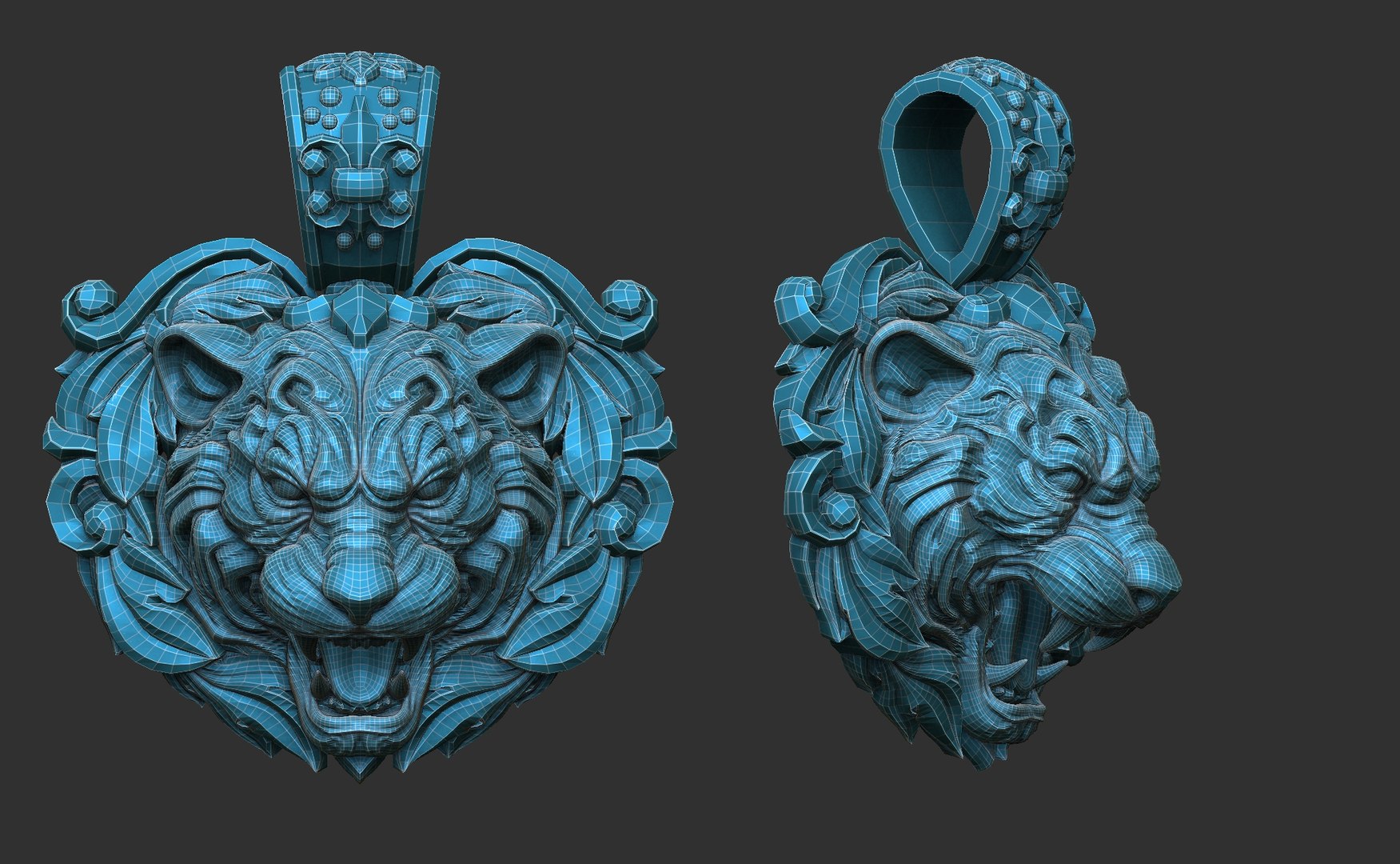 3D Jewelry Necklace Tiger Pendant with Patterns 0323 Stl 3dm Fbx ...