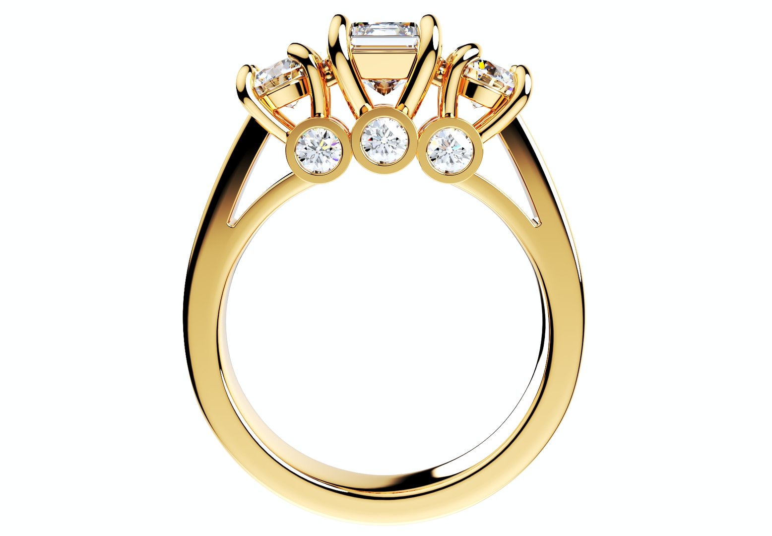 3D Model Princess Side Round Diamonds Trilogy Ring Italian Shank-TPSRD ...