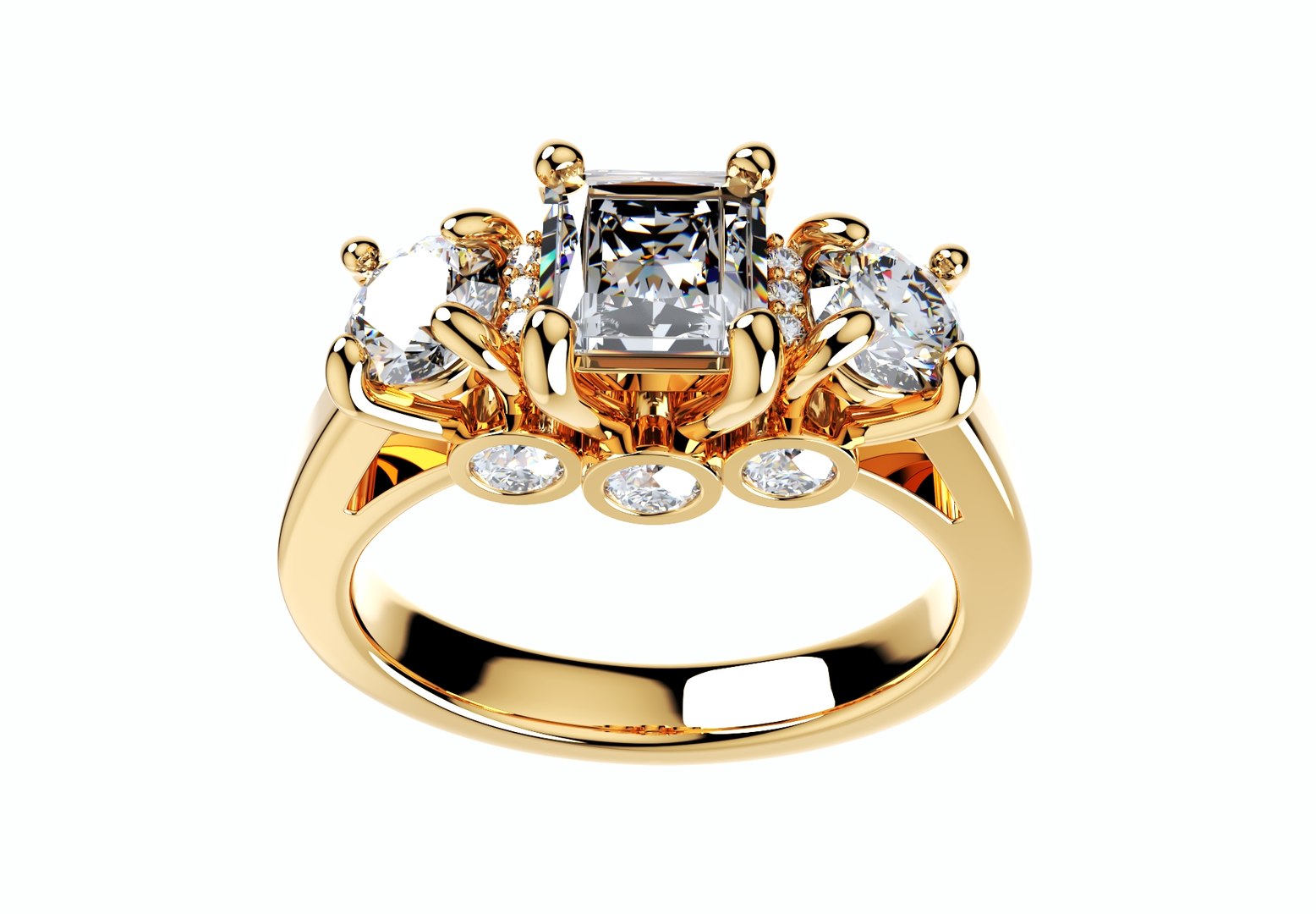 3D Model Princess Side Round Diamonds Trilogy Ring Italian Shank-TPSRD ...