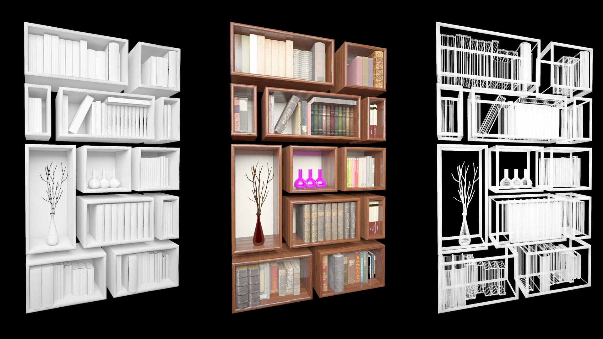 Bookshelf Organized Boxes With Books 3D Model - TurboSquid 1867690