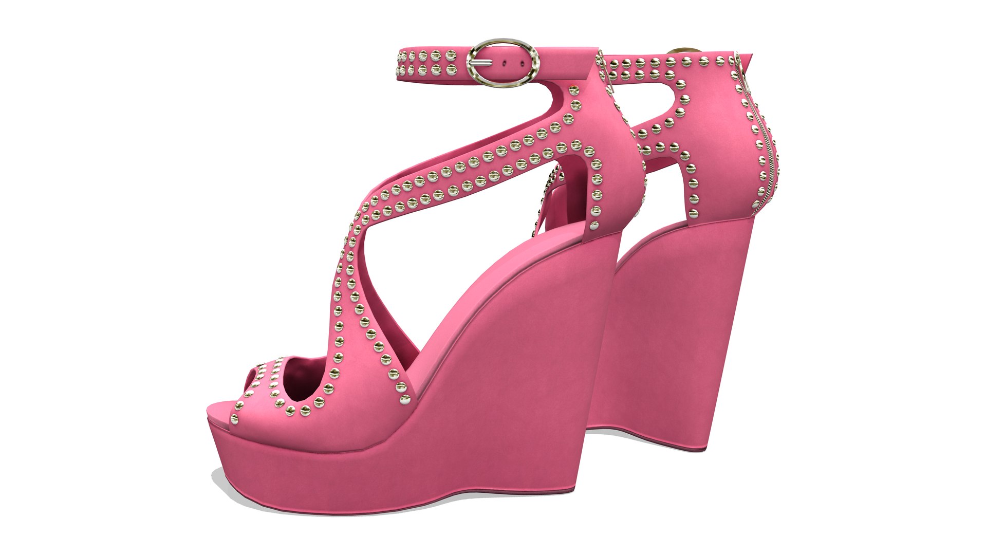 Timeless Studded Wedges Heel Shoes 3D Model - TurboSquid 1918524