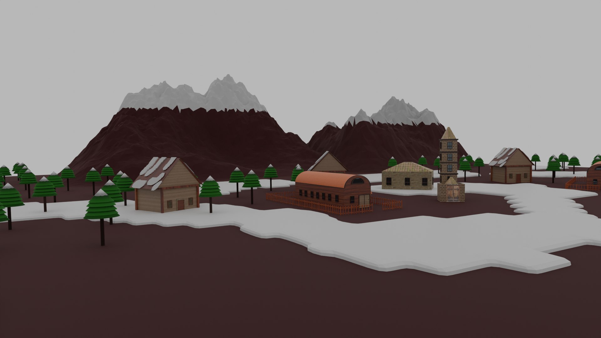 Low Poly Snowy City Model - TurboSquid 2056538