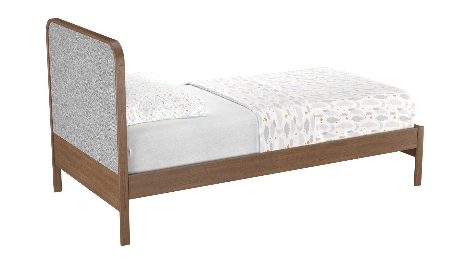 3D Wes Twin Upholstered Wood Bed Model - TurboSquid 2141398