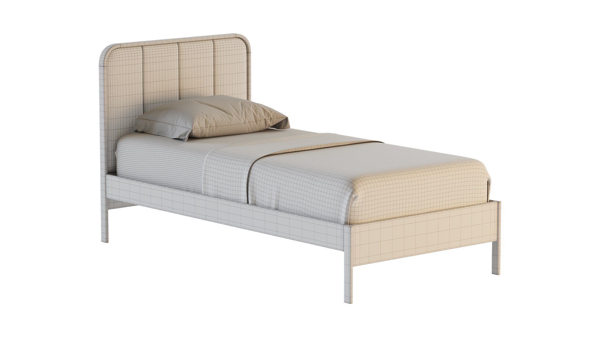 3D Wes Twin Upholstered Wood Bed Model - TurboSquid 2141398