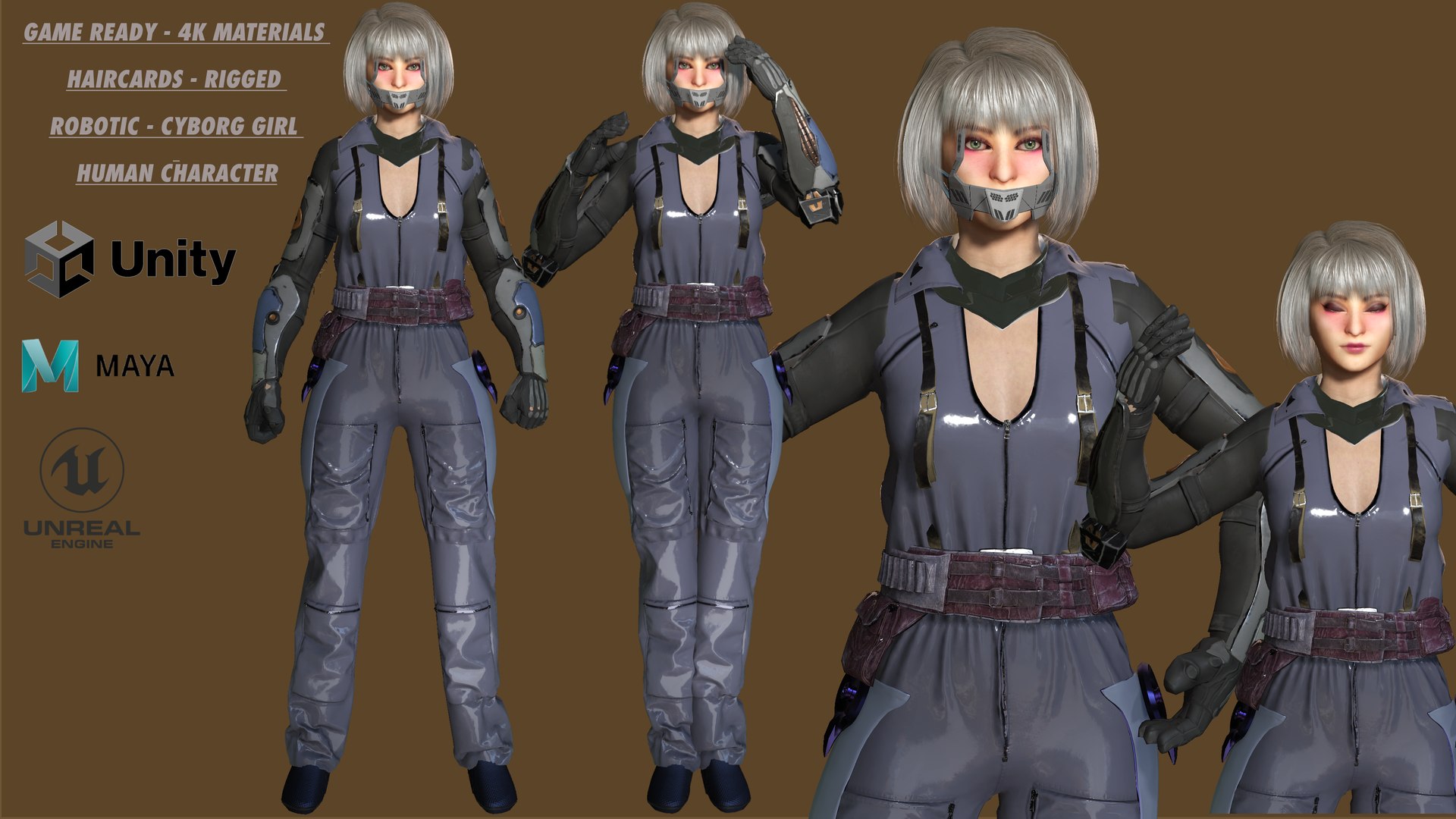 3D Cyborg Futuristic Girl 03 -Realistic Human Character Rigged 3D ...