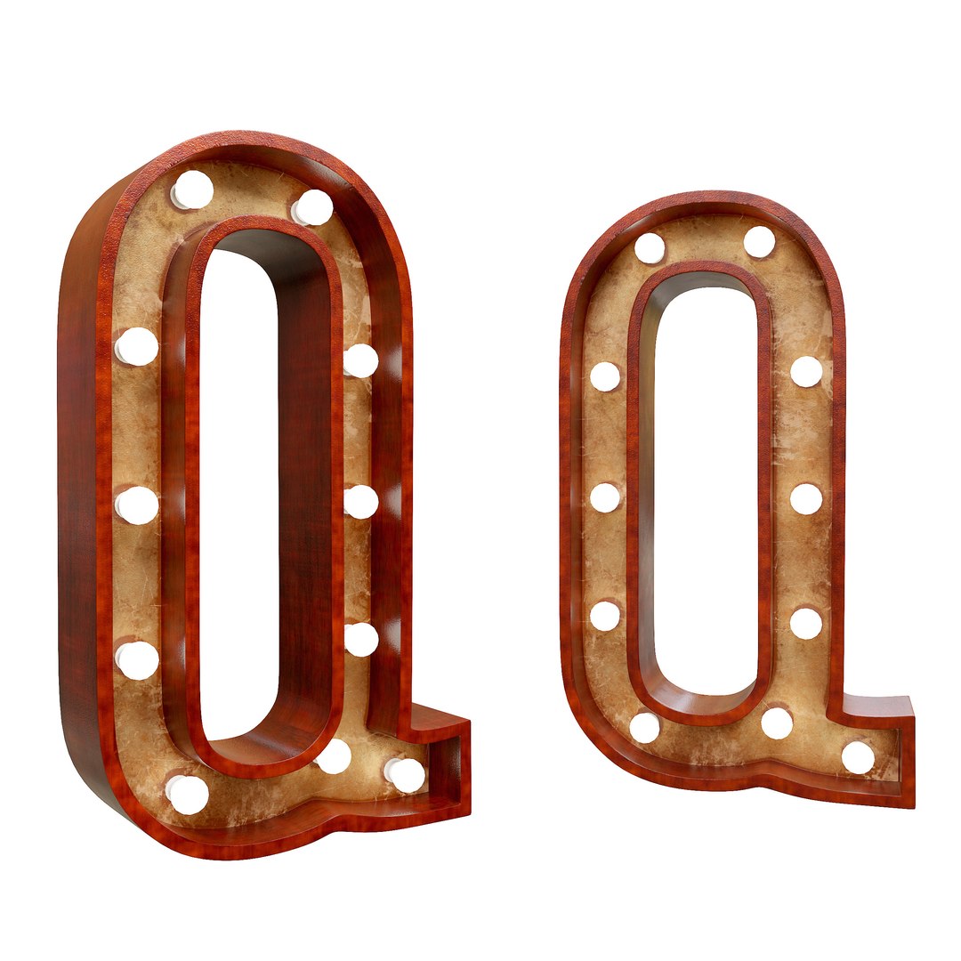 Marquee Letter Q Light Bulb Wooden Glow Sign Model - TurboSquid 1974618