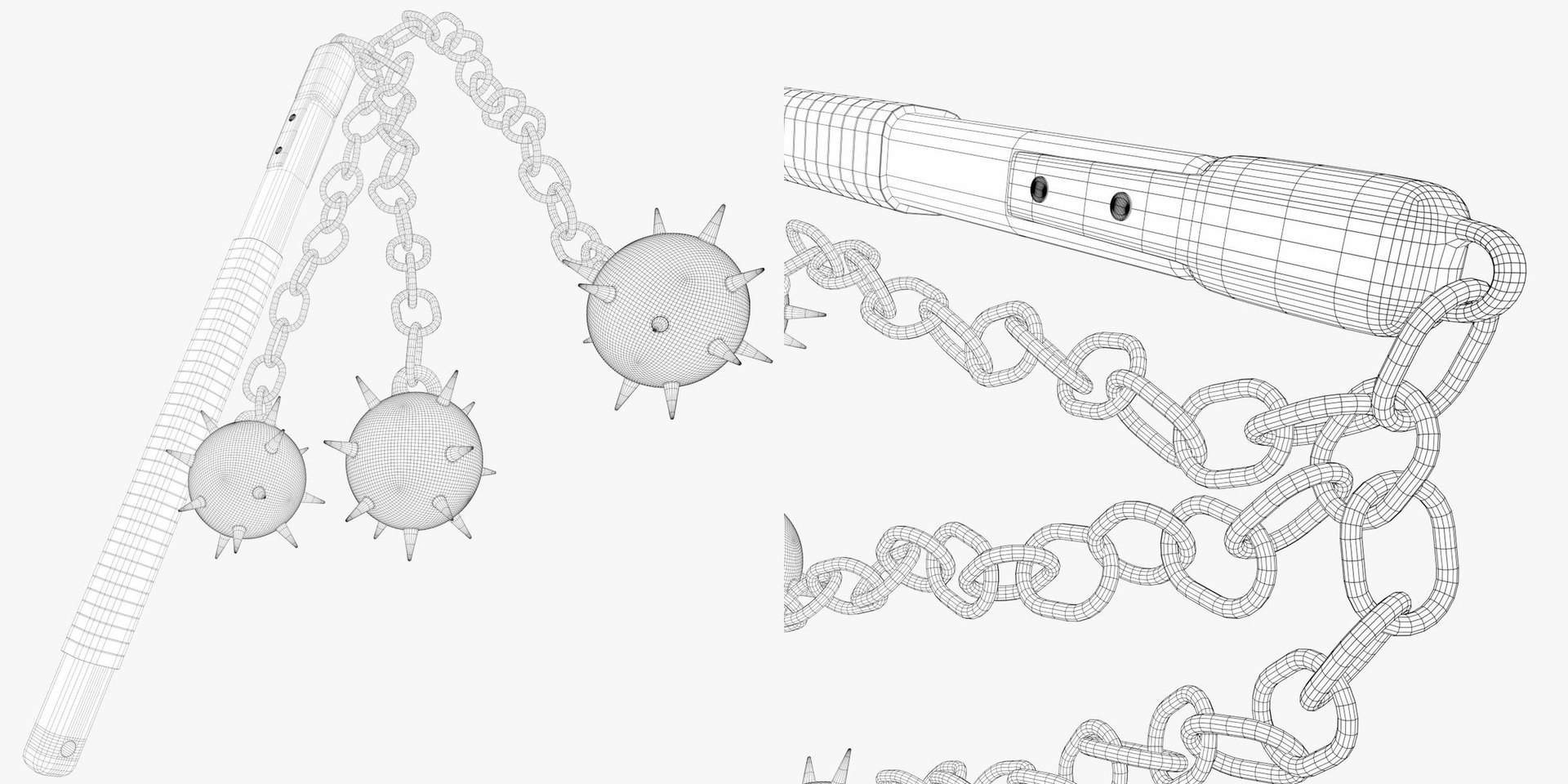 Three Ball Medieval Flail 3D Model - TurboSquid 2006071
