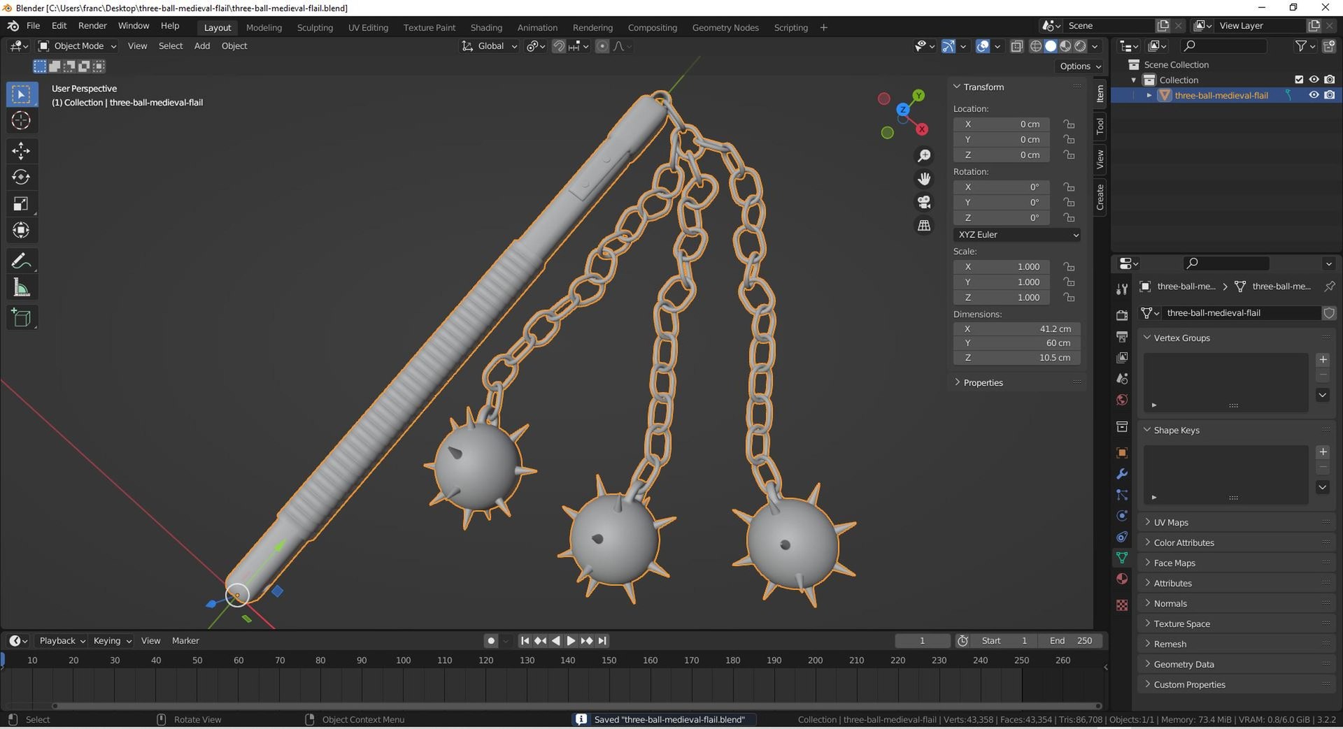 Three Ball Medieval Flail 3D Model - TurboSquid 2006071