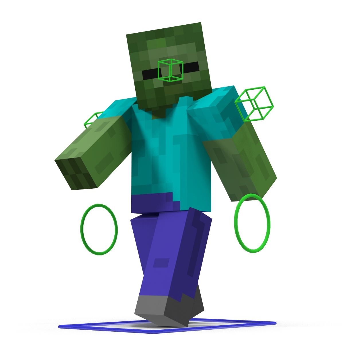 minecraft zombie rigged 3d model