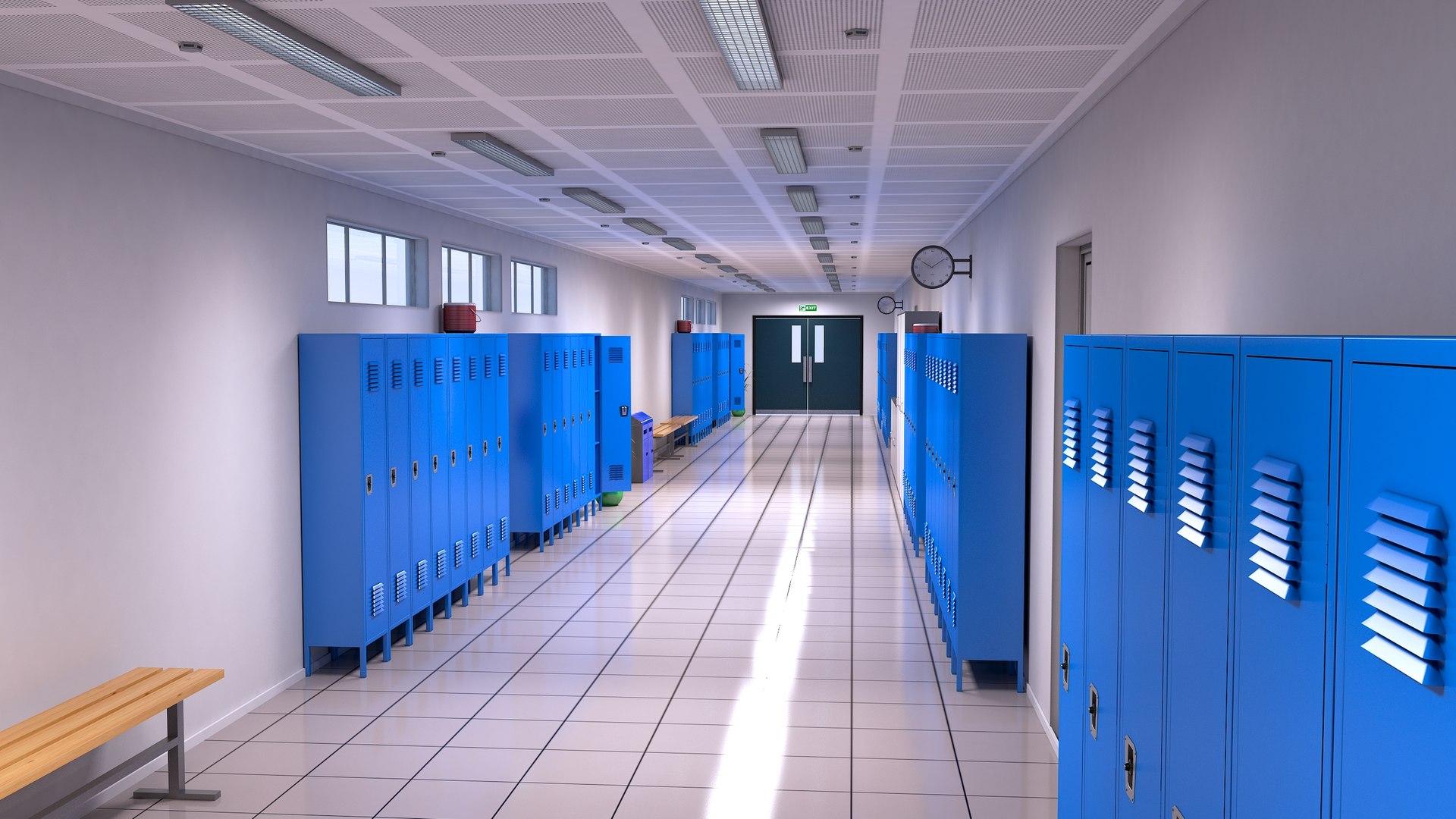 3D School Hallway - Blue - TurboSquid 1922350