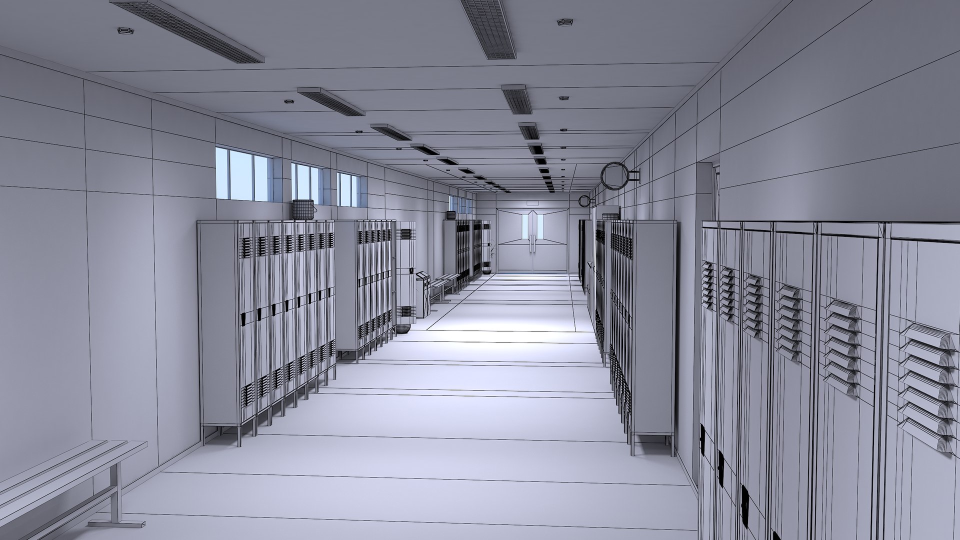 3D School Hallway - Blue - TurboSquid 1922350