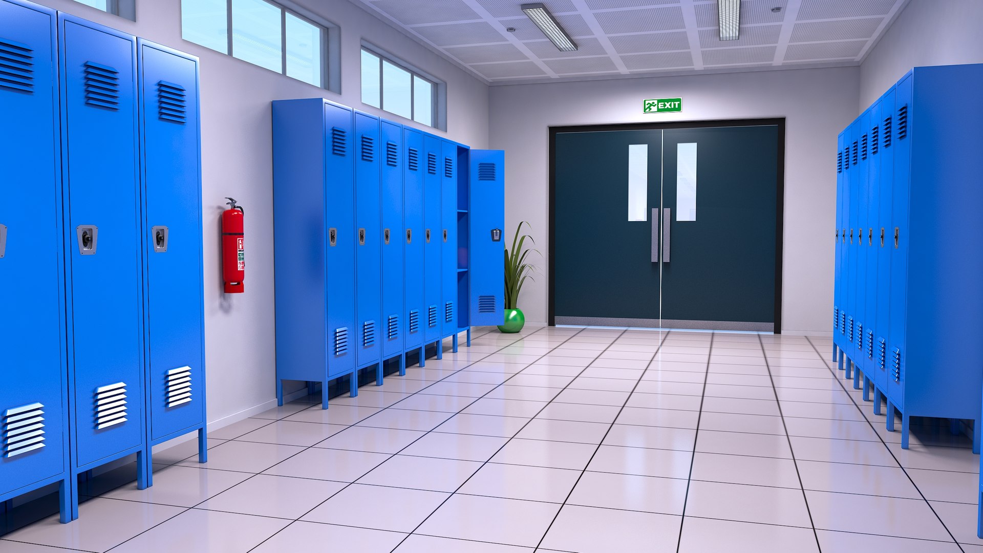 3D School Hallway - Blue - TurboSquid 1922350