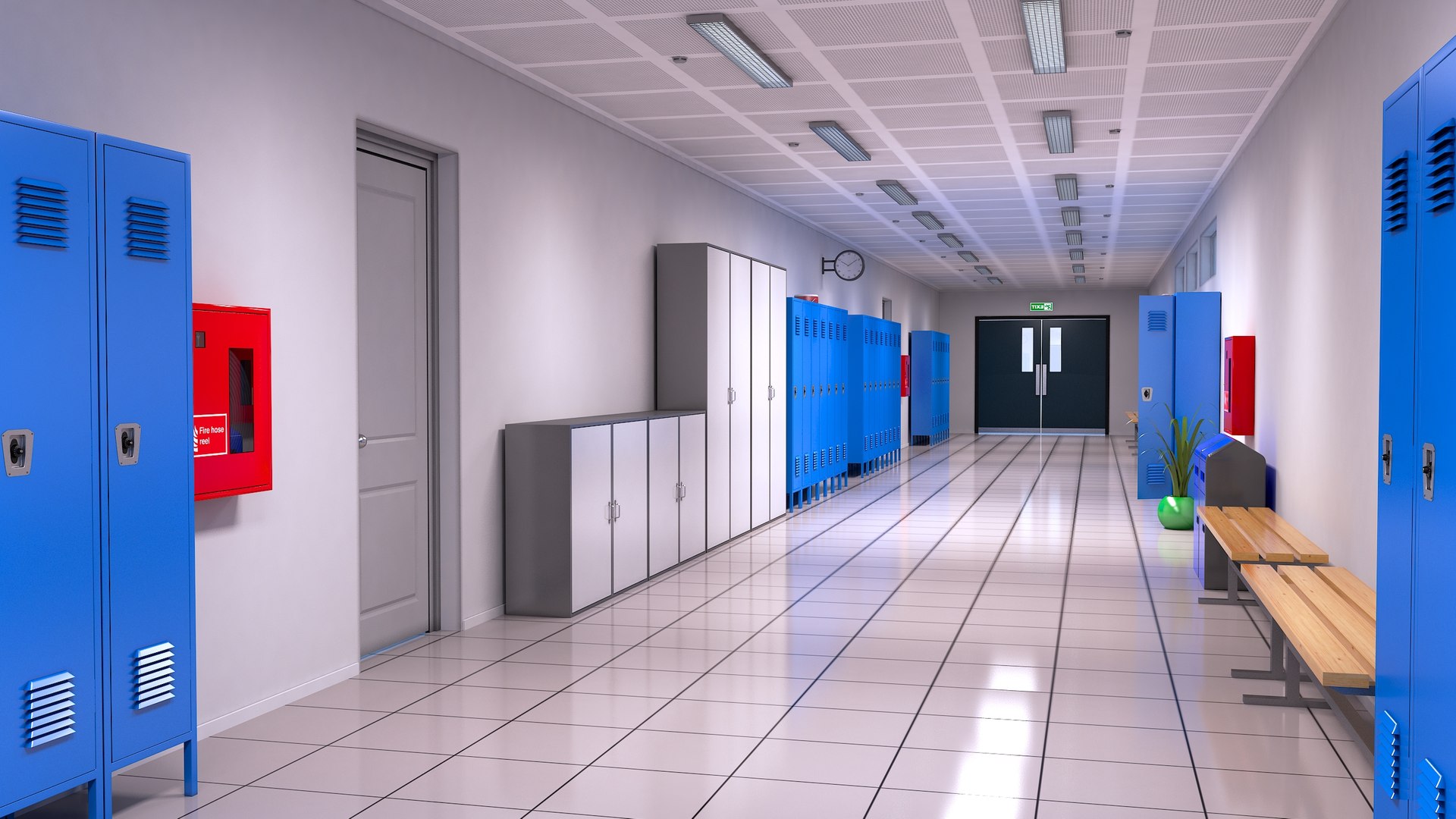 3D School Hallway - Blue - TurboSquid 1922350
