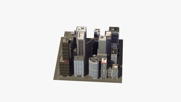 3d downtown skyscraper city block