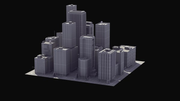 3d downtown skyscraper city block