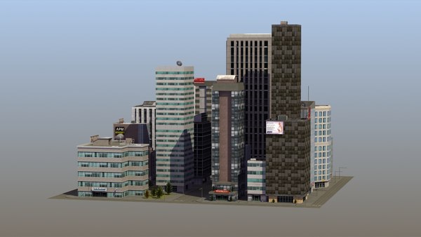 3d downtown skyscraper city block