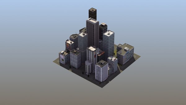 3d downtown skyscraper city block
