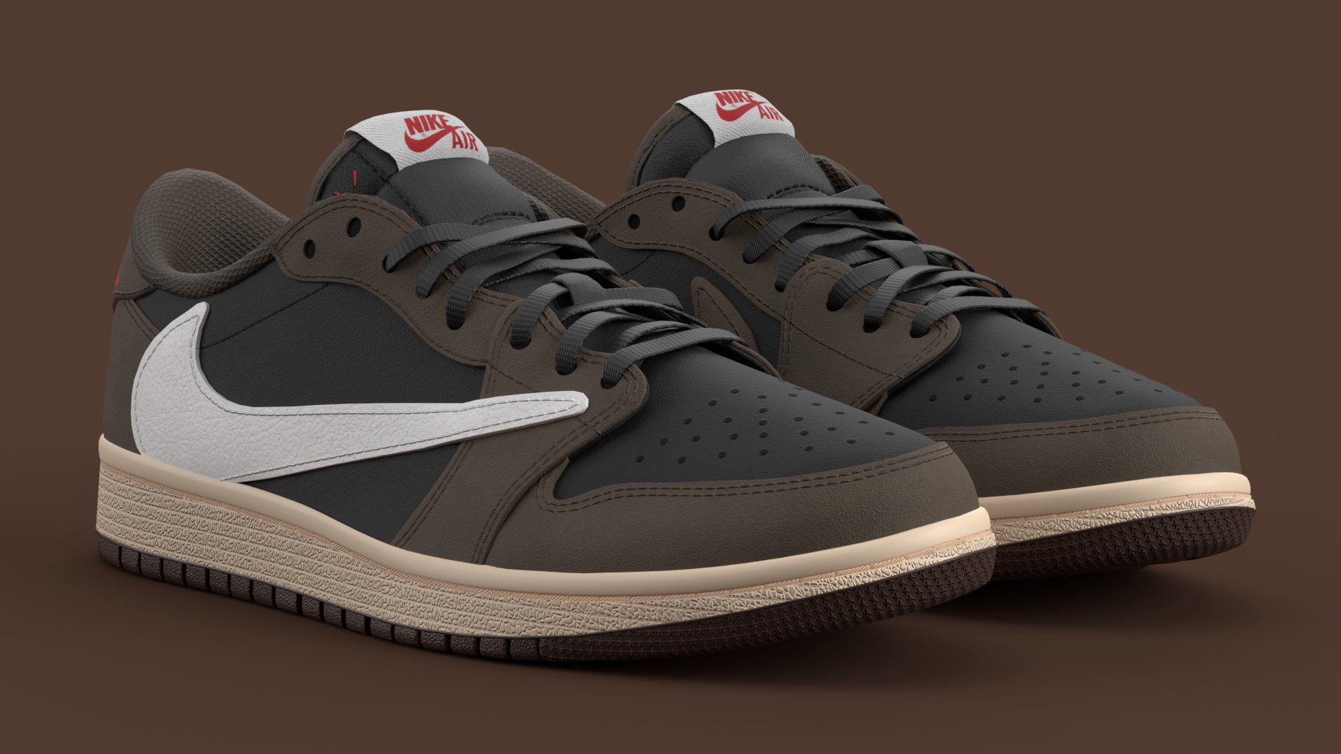 3D Model Travis Scott X Air Jordan Dark Mocha - TurboSquid 2309234