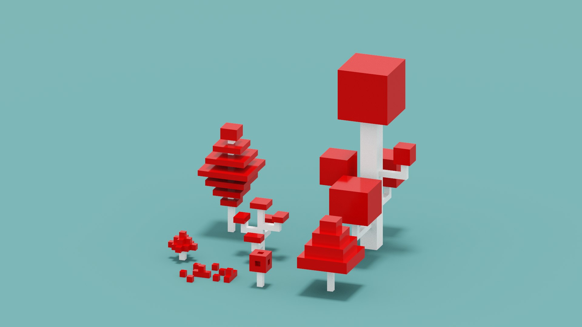 Isometric Red Tree Set 3D Model - TurboSquid 1977210