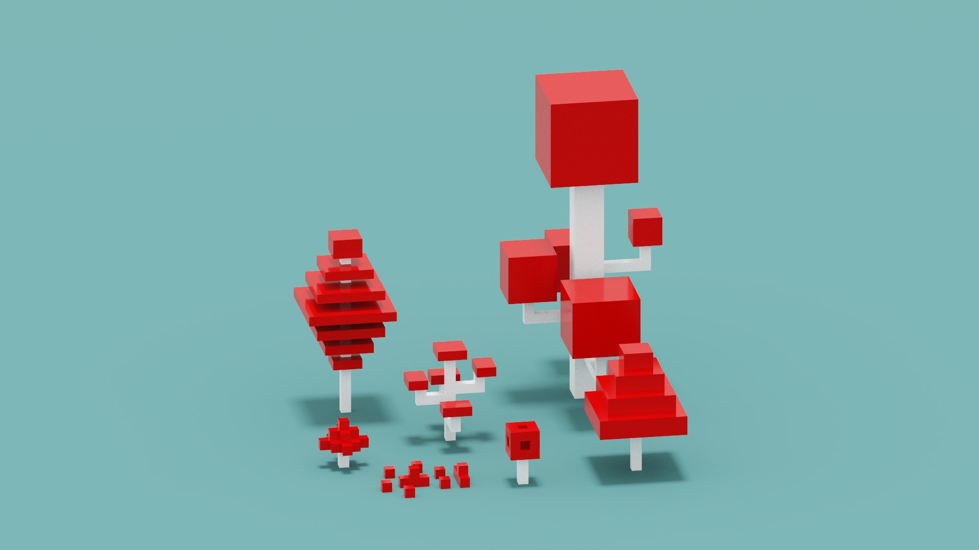 Isometric Red Tree Set 3D Model - TurboSquid 1977210