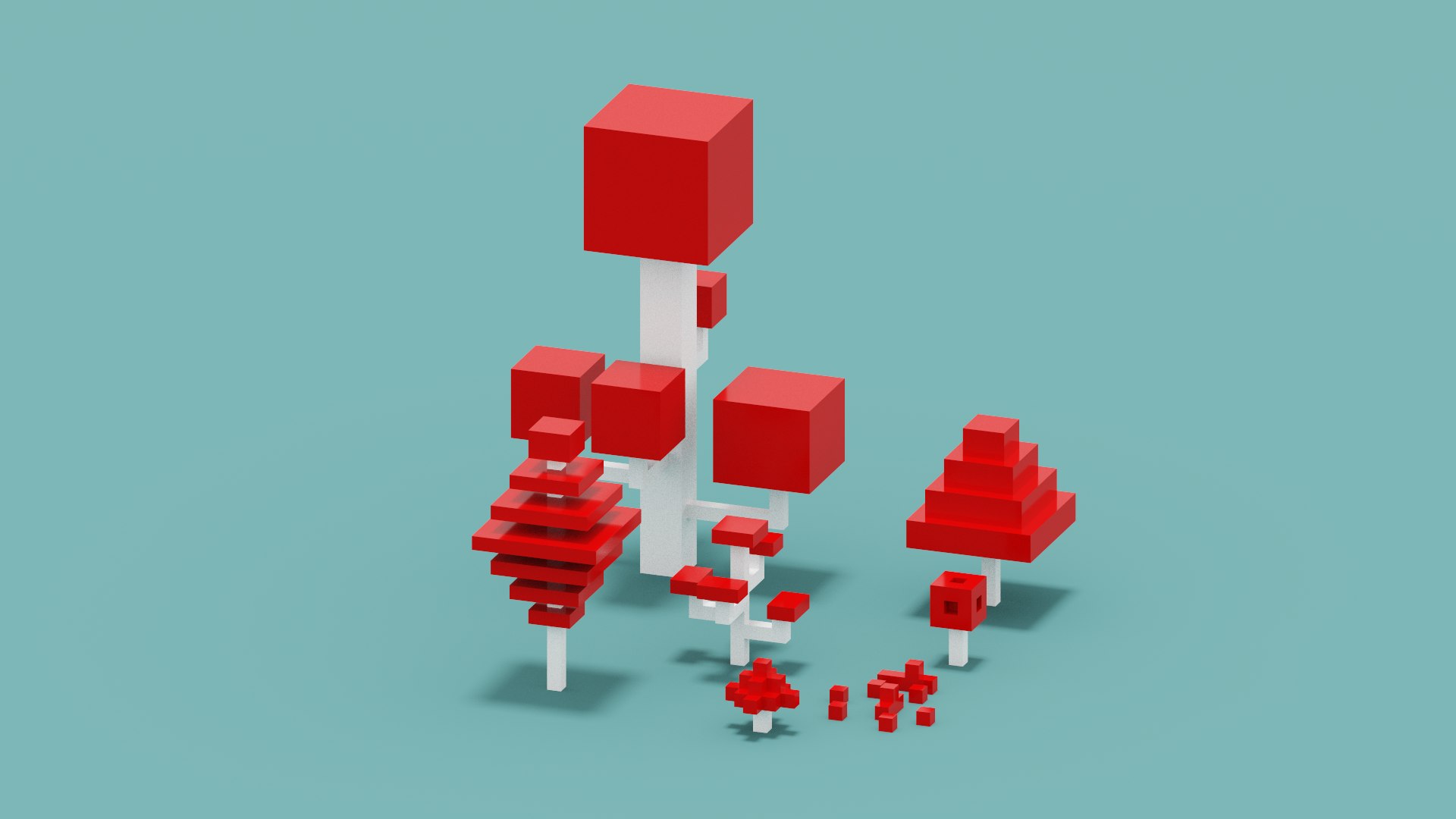 Isometric Red Tree Set 3D Model - TurboSquid 1977210