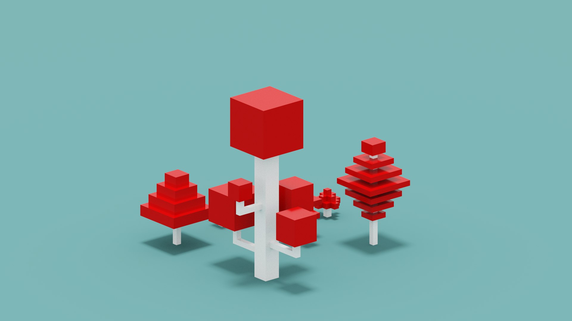 Isometric Red Tree Set 3D Model - TurboSquid 1977210