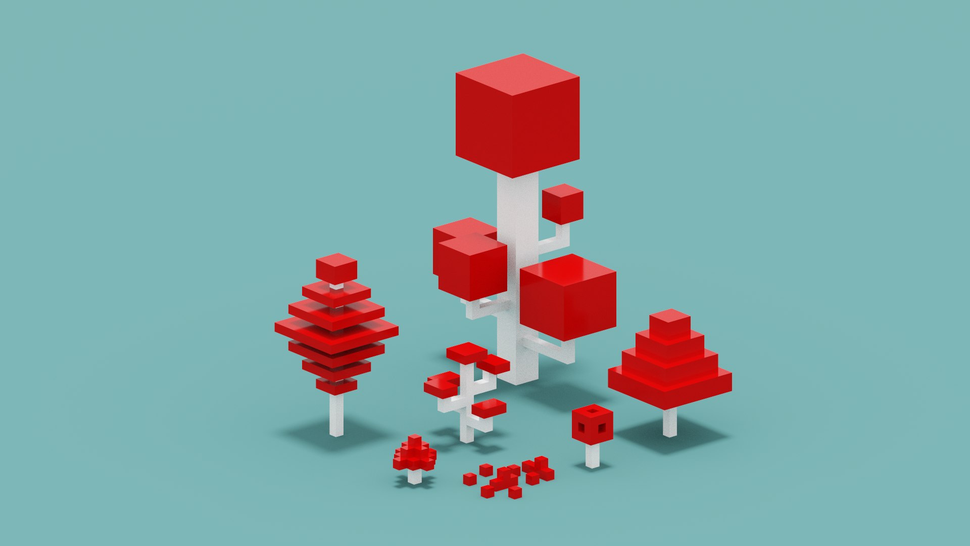 Isometric Red Tree Set 3D Model - TurboSquid 1977210