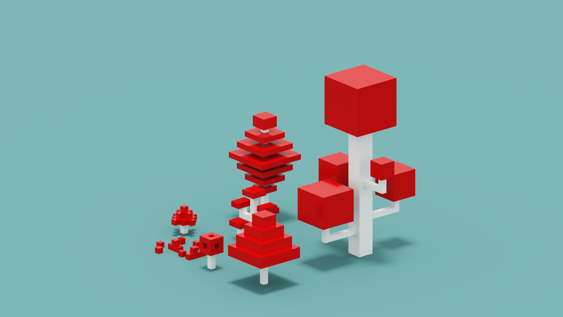 Isometric Red Tree Set 3D Model - TurboSquid 1977210