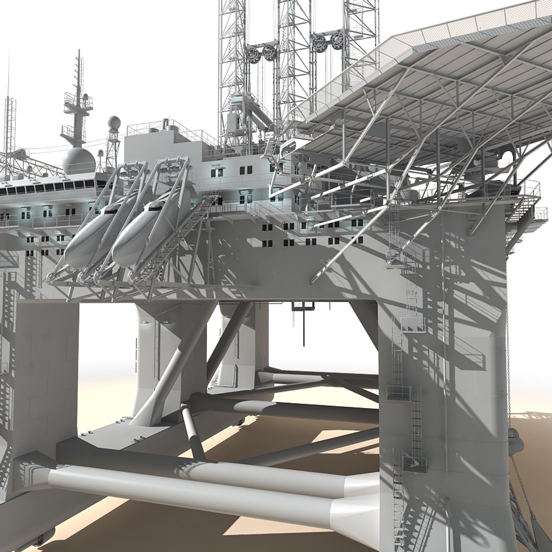 3d model oil rig semi-submersible white