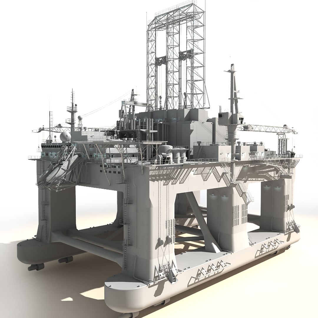 3d model oil rig semi-submersible white