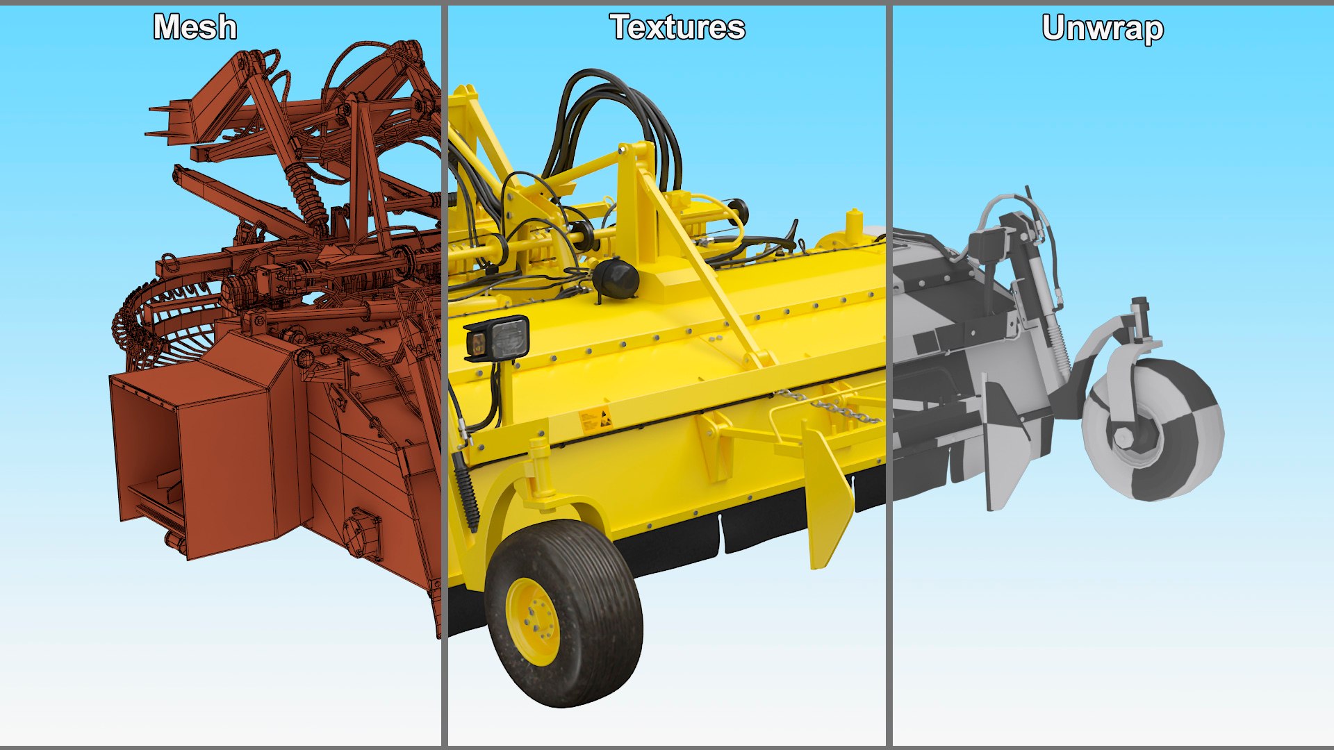 Farm Beet Harvester Tool Yellow Rigged Model - TurboSquid 2302716