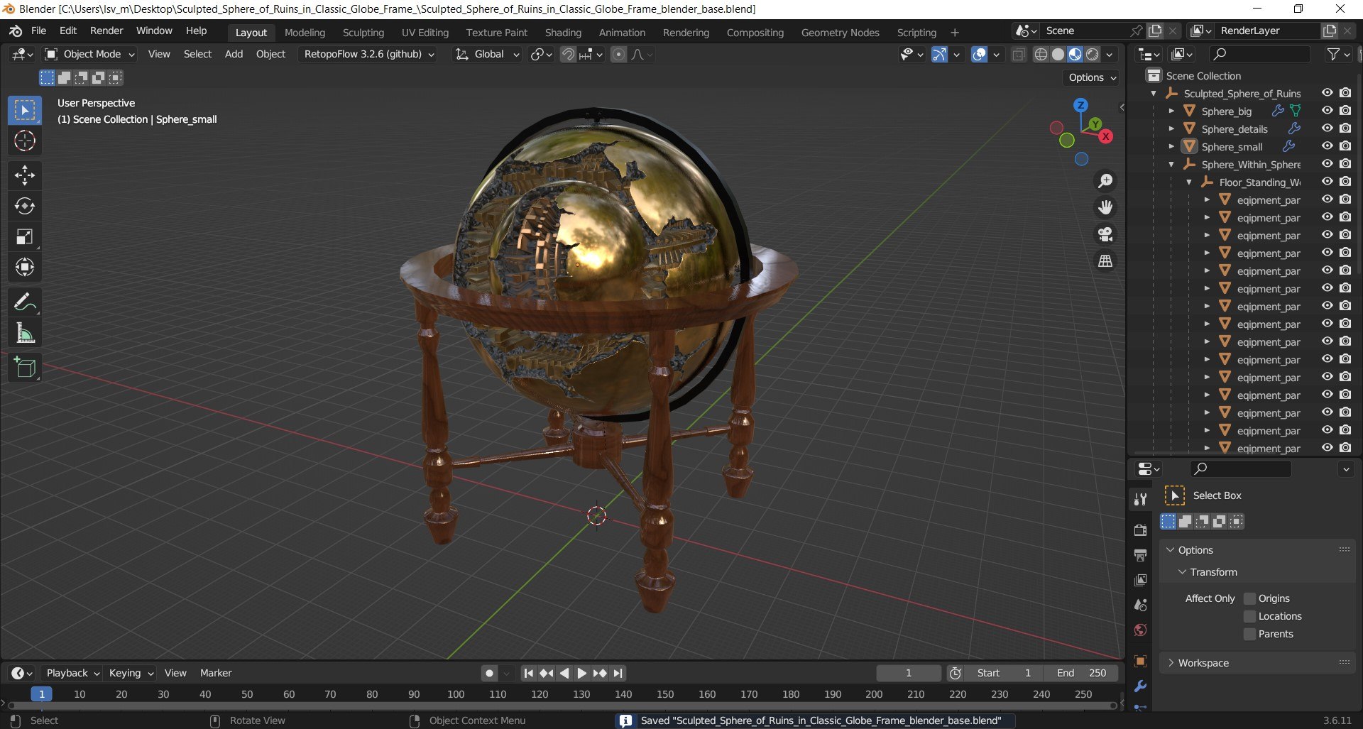 Sculpted Sphere Of Ruins In Classic Globe Frame 3D Model - TurboSquid ...