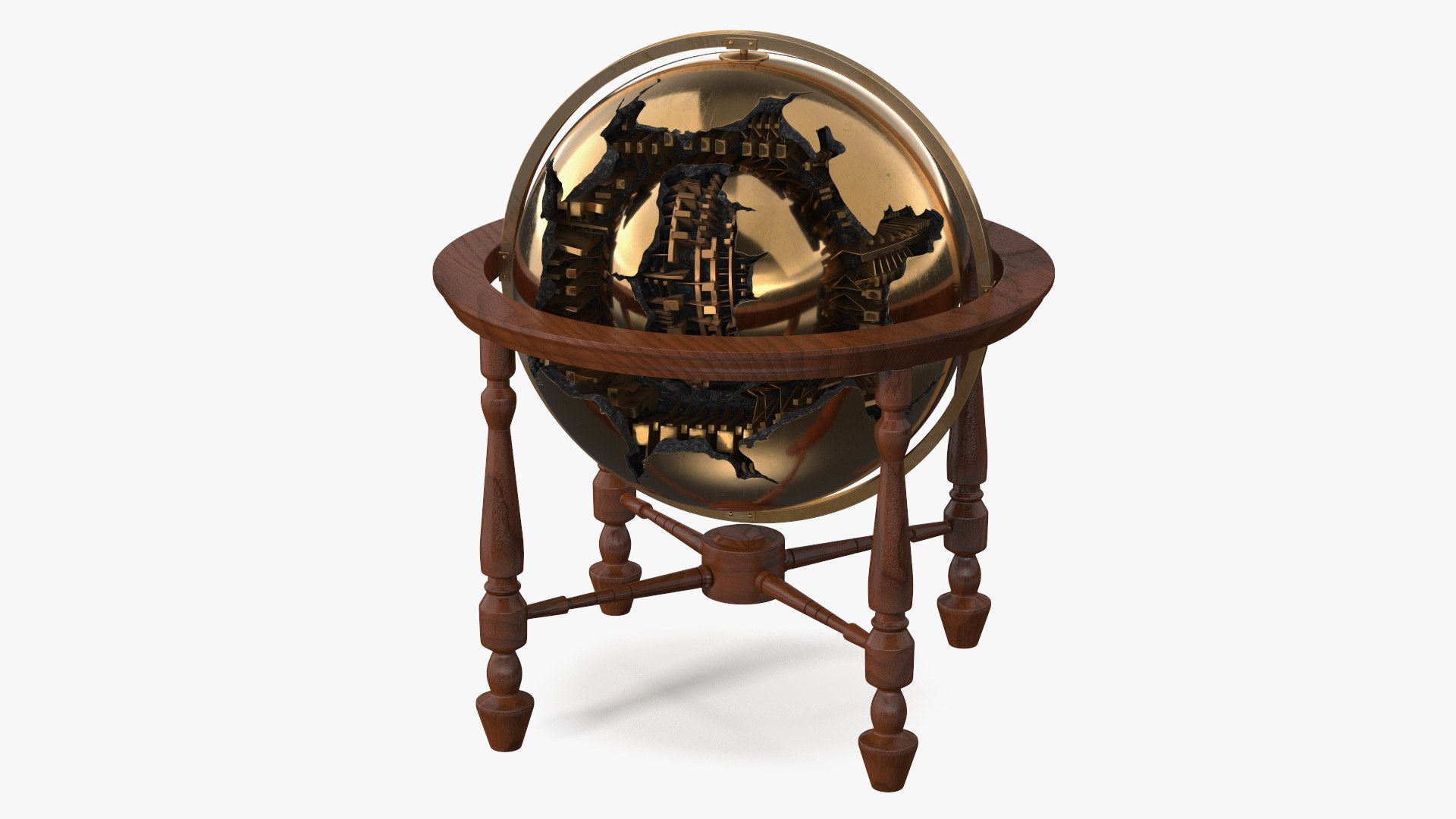Sculpted Sphere Of Ruins In Classic Globe Frame 3D Model - TurboSquid ...