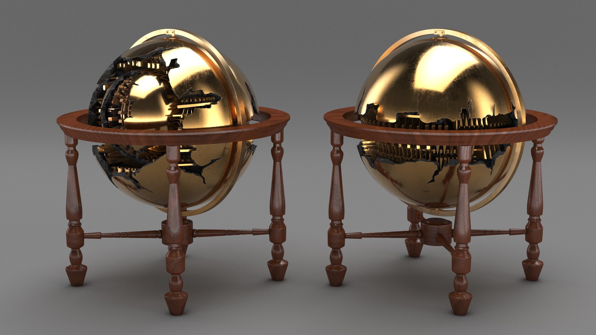 Sculpted Sphere Of Ruins In Classic Globe Frame 3D Model - TurboSquid ...
