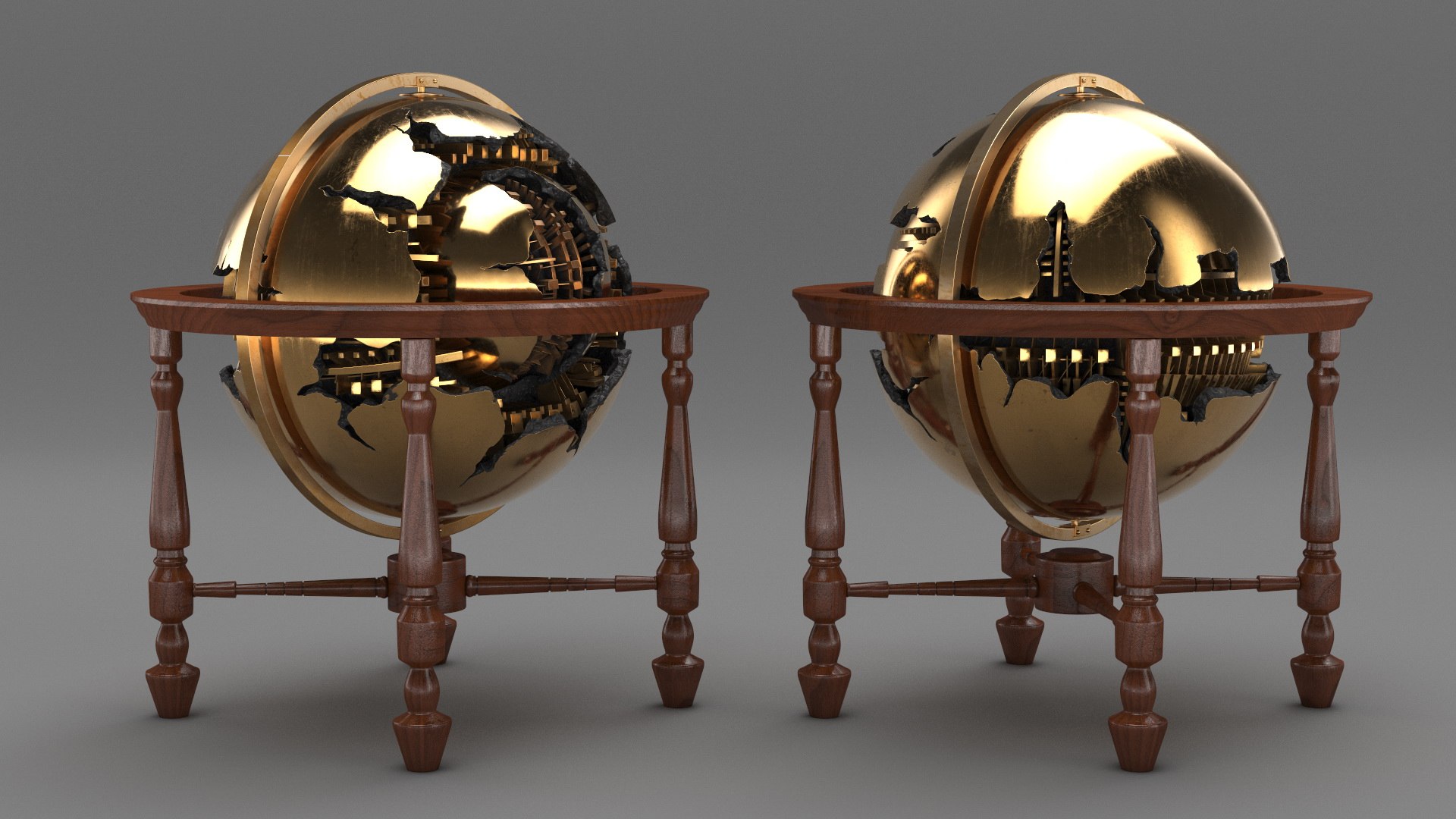 Sculpted Sphere Of Ruins In Classic Globe Frame 3D Model - TurboSquid ...