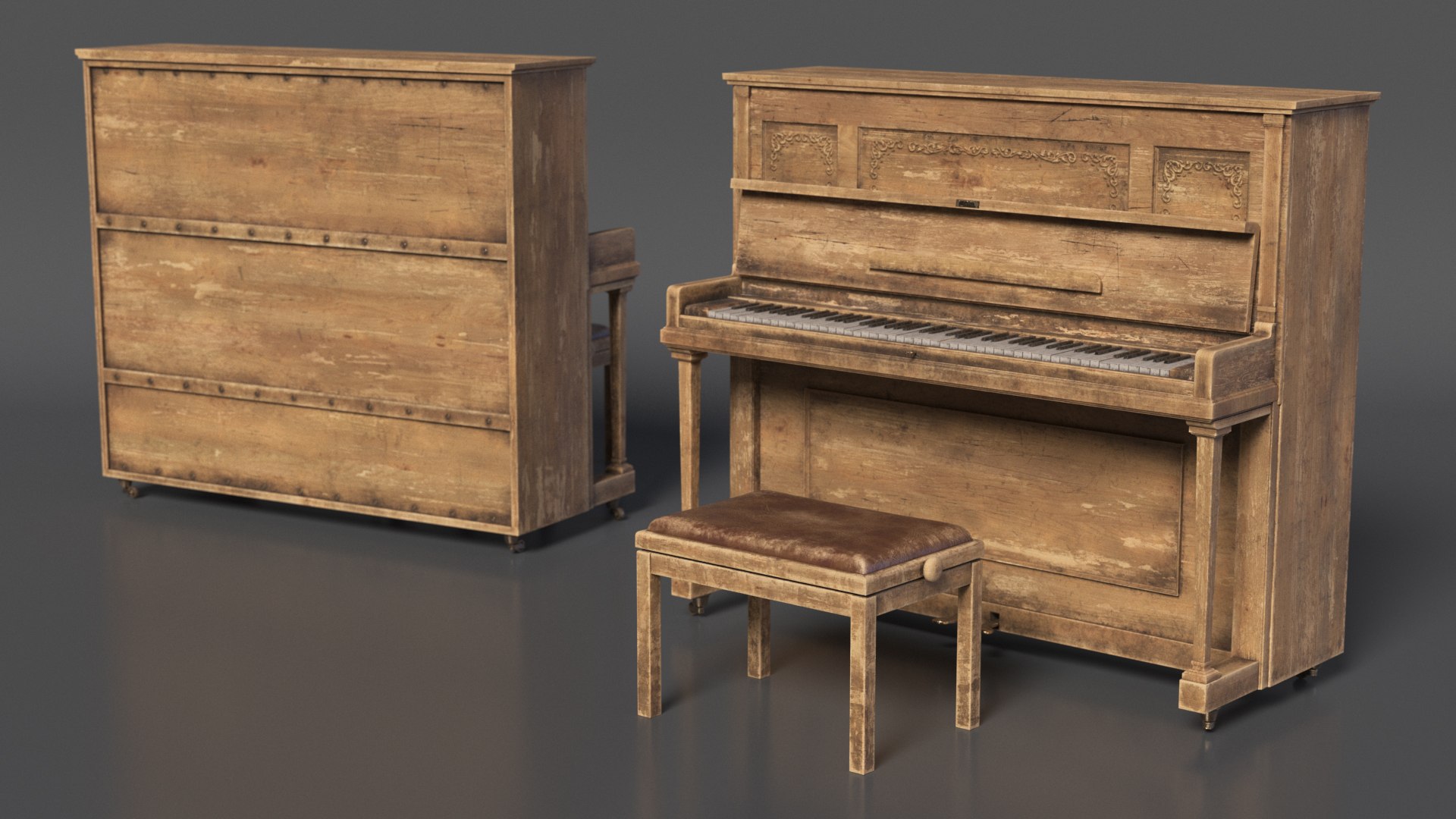 Saloon Western Piano Old Light Wood Open 3D - TurboSquid 2316306