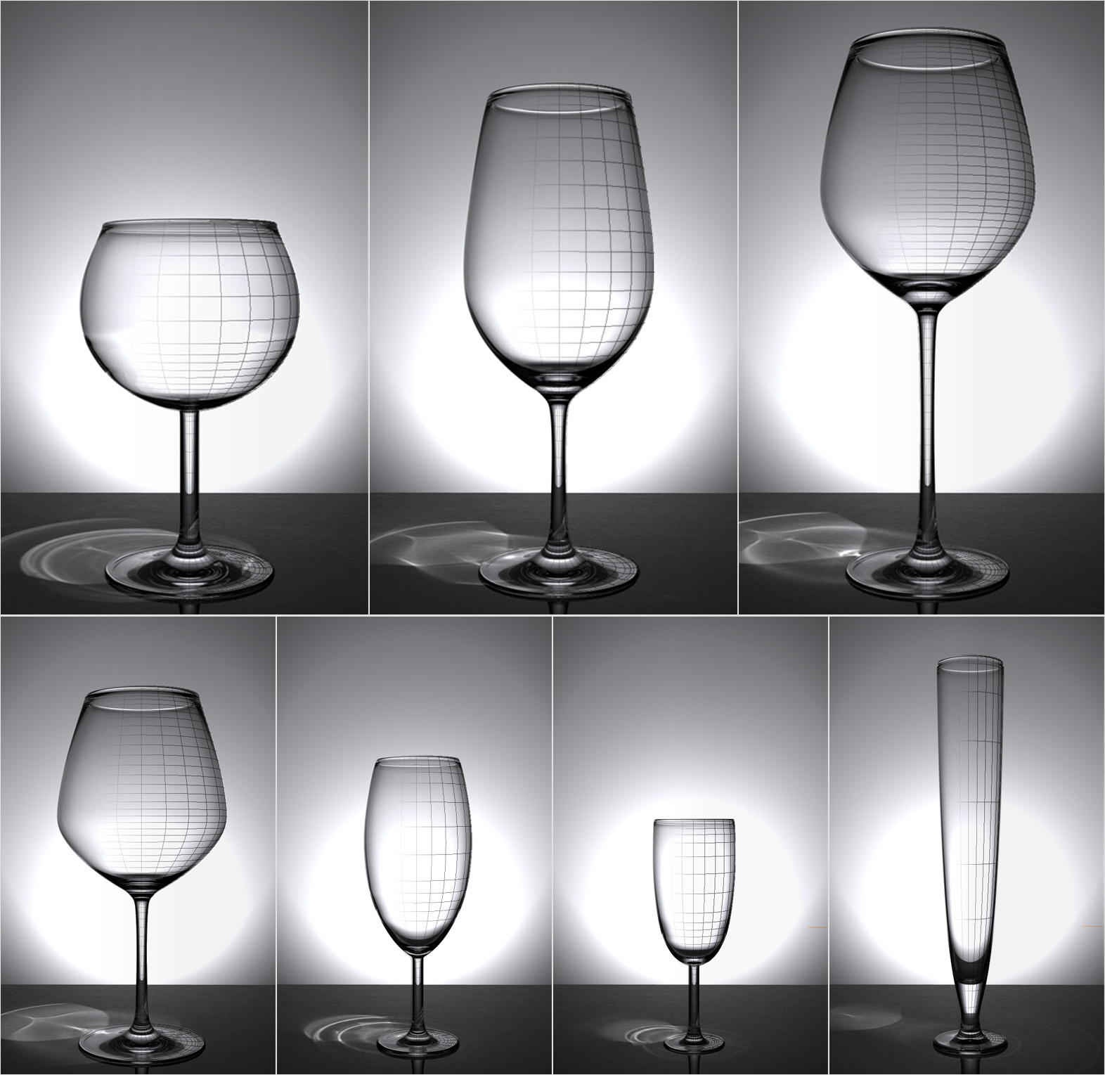 3d model wine glasses set
