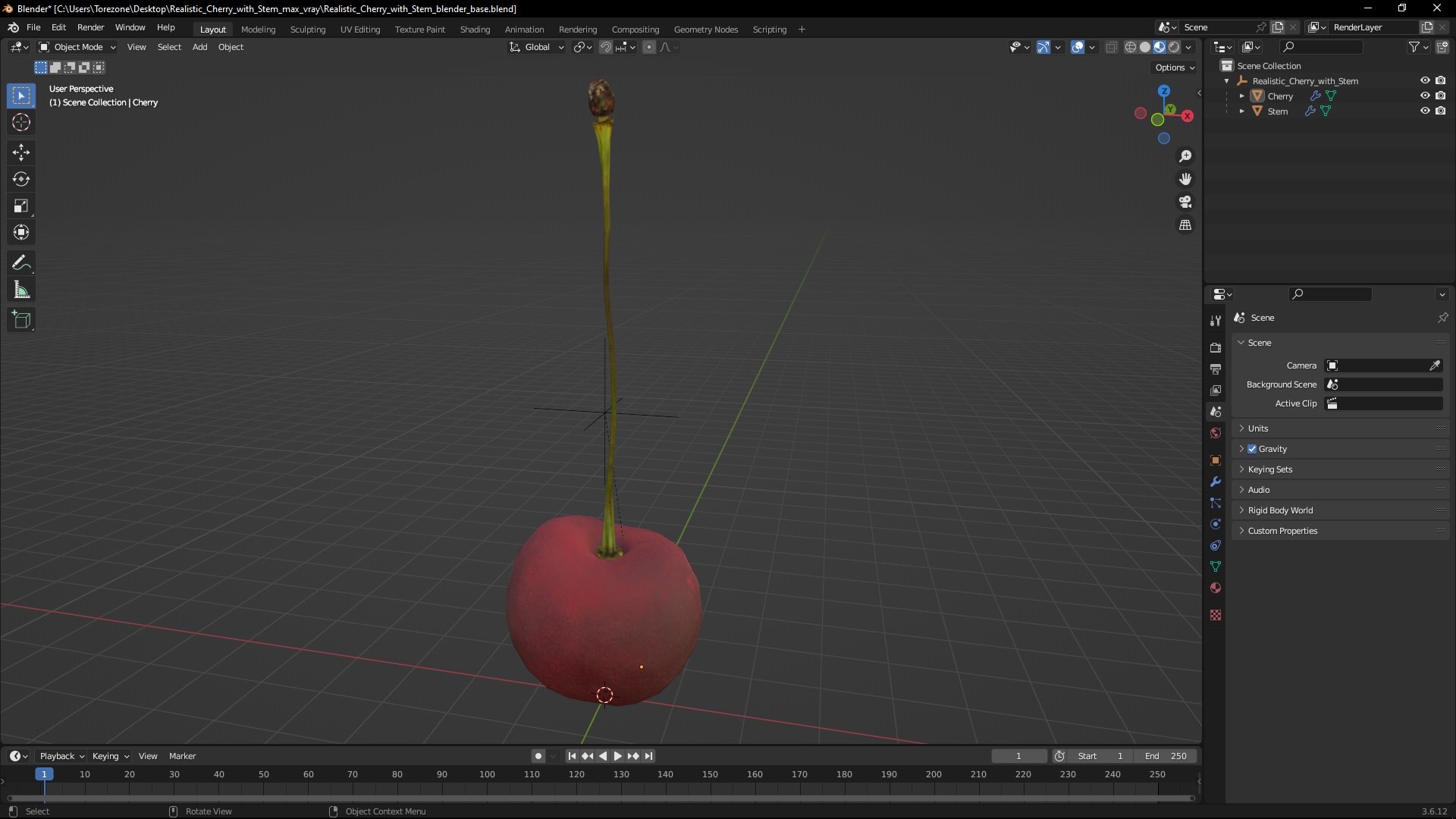 3D Realistic Cherry With Stem Model - TurboSquid 2310159