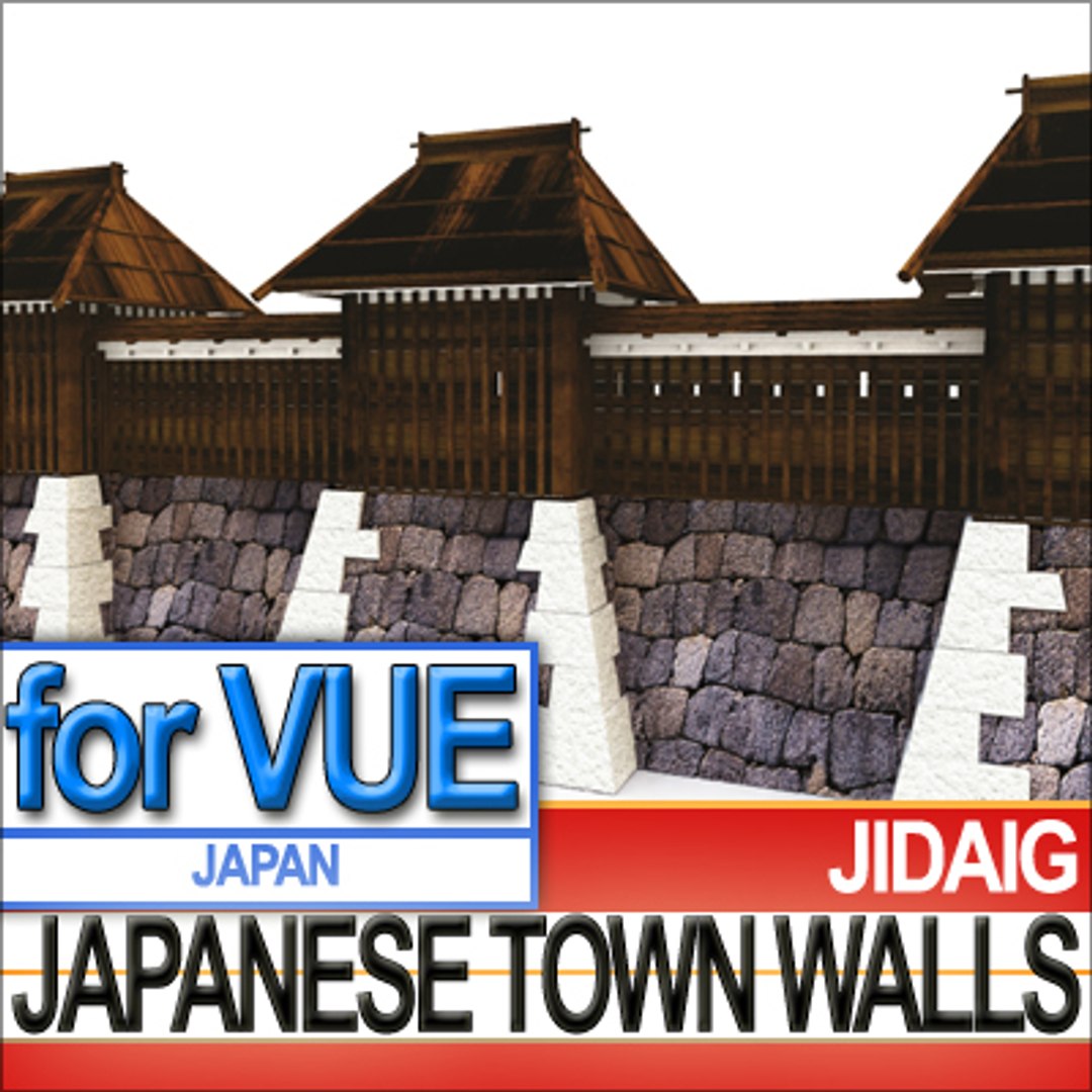 3d japanese fortified town walls