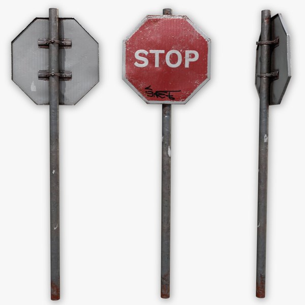 STOP Street Sign post-apocalyptic dirty painted rusty soiled muddy low ...