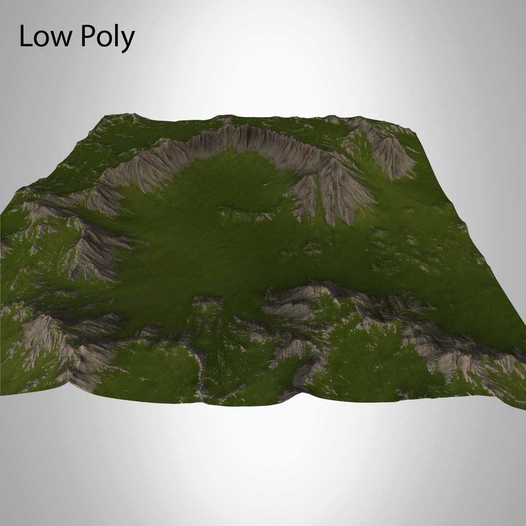 3d model of mountain valley landscape