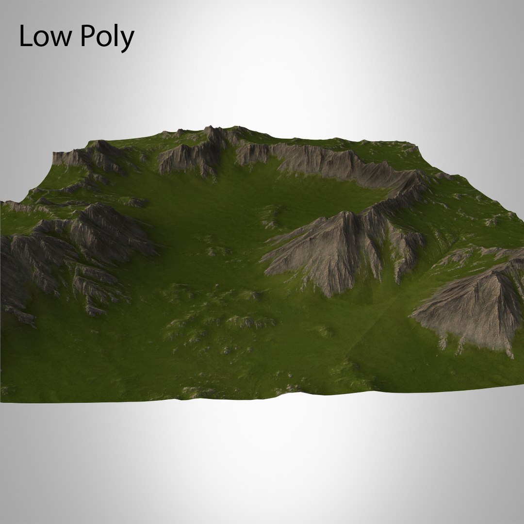 3d model of mountain valley landscape