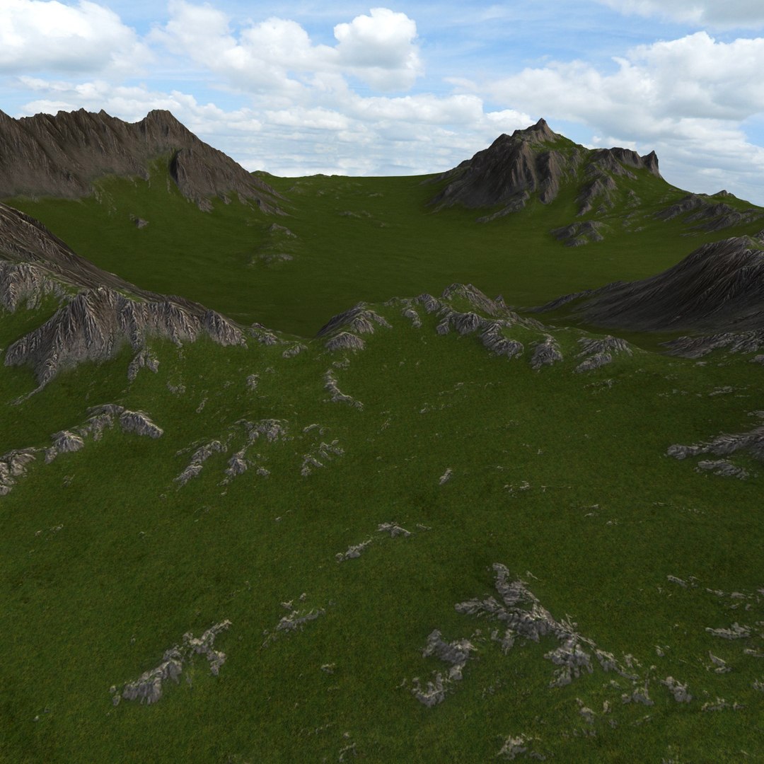 3d model of mountain valley landscape