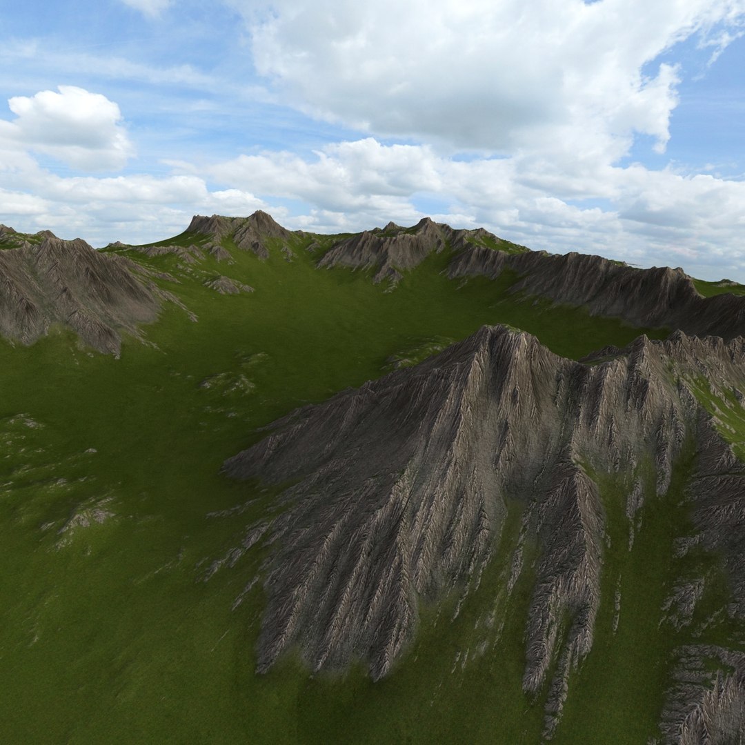 3d model of mountain valley landscape