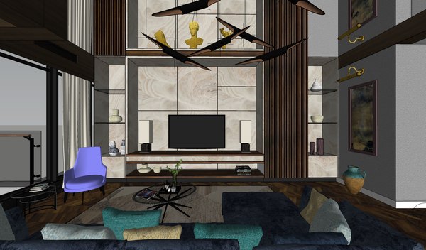 Sketchup V-ray 客厅 V33D模型 - TurboSquid 2270023
