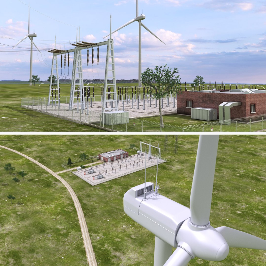 Wind Tirbune Substation Plant 3D model https://p.turbosquid.com/ts ...