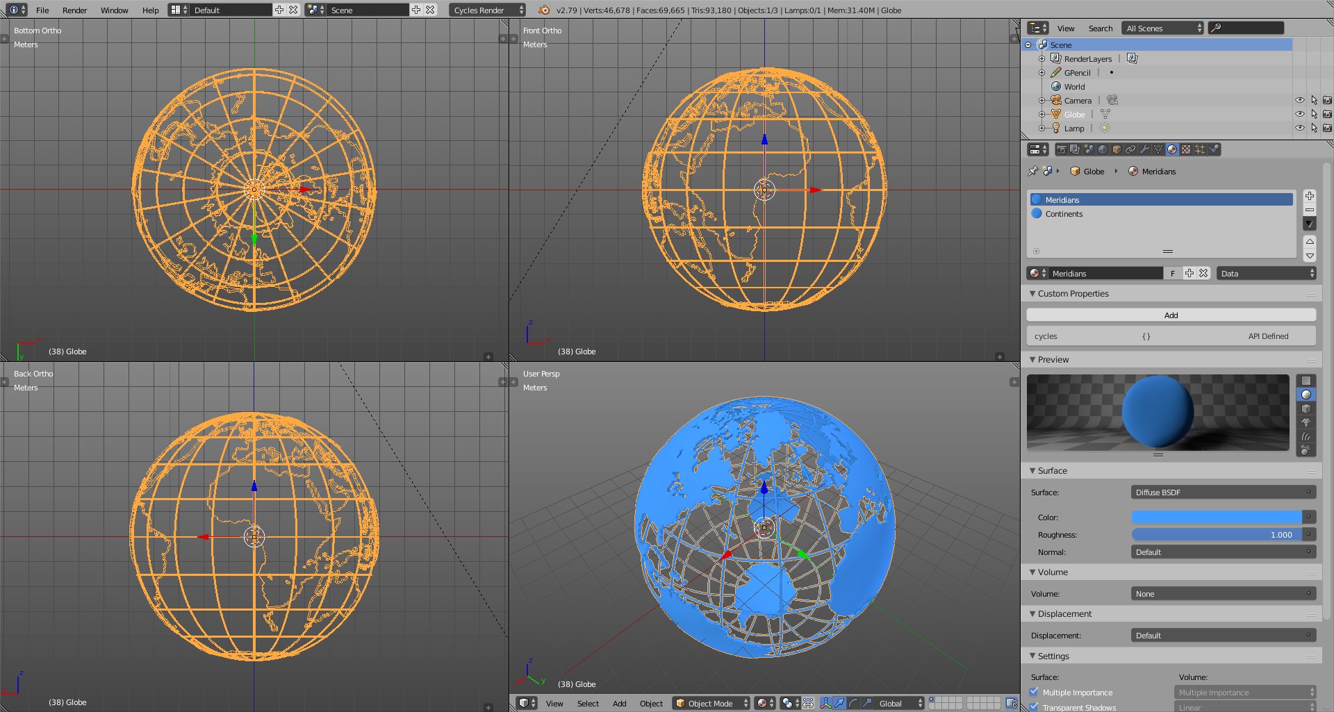 Globe Meridians Continents 3D - TurboSquid 1271590