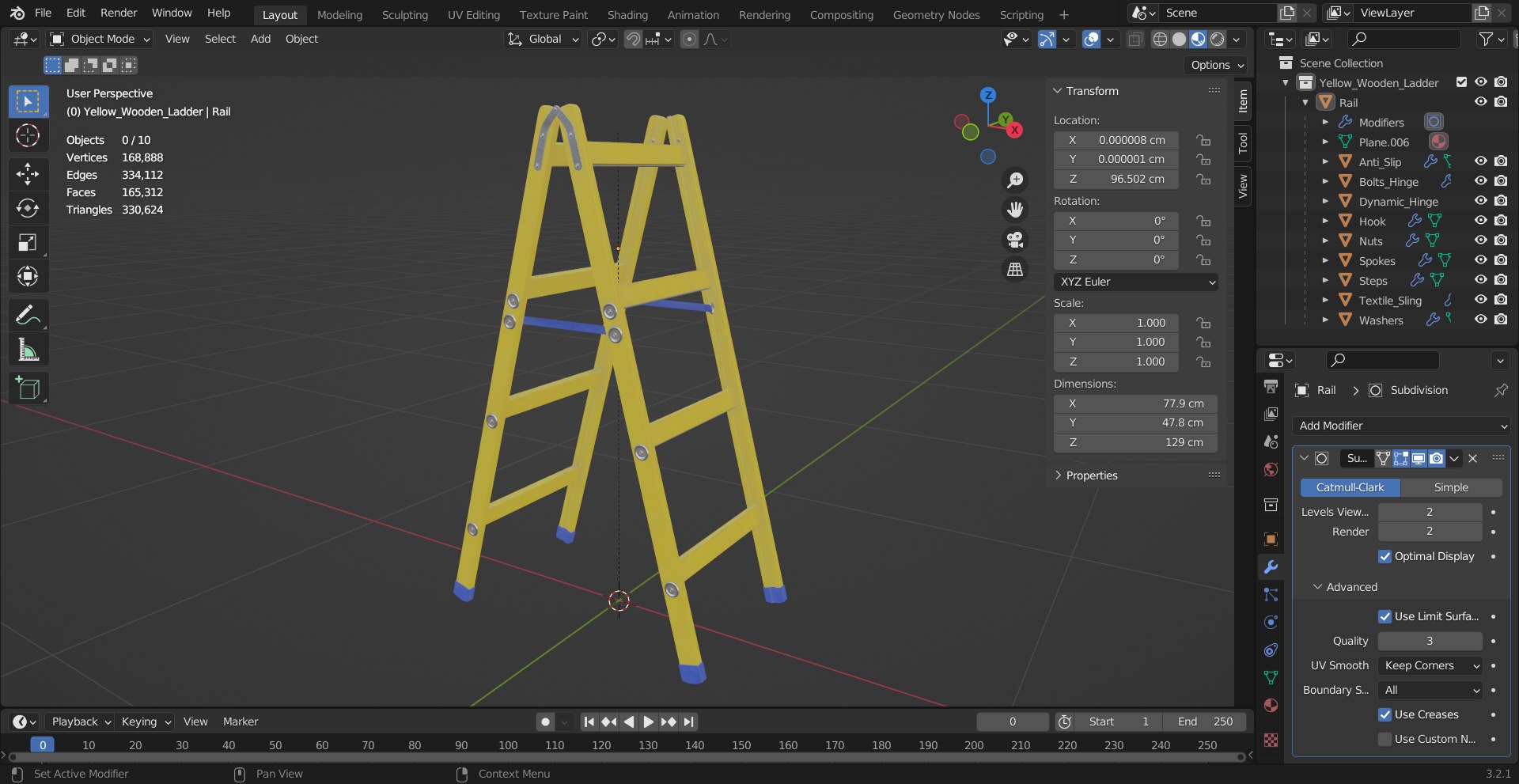 3D Yellow Wooden Ladder - TurboSquid 1941107